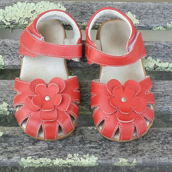 SandQ | Shoes | Sandq Toddler Girl Red Leather Sandals With Flower Size ...